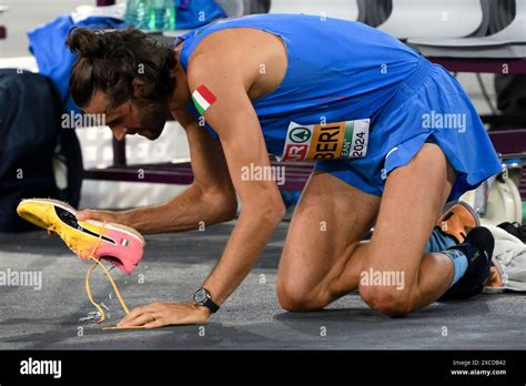 Gianmarco Tamberi Of Italy Makes A Jokes With His Shoes And Some