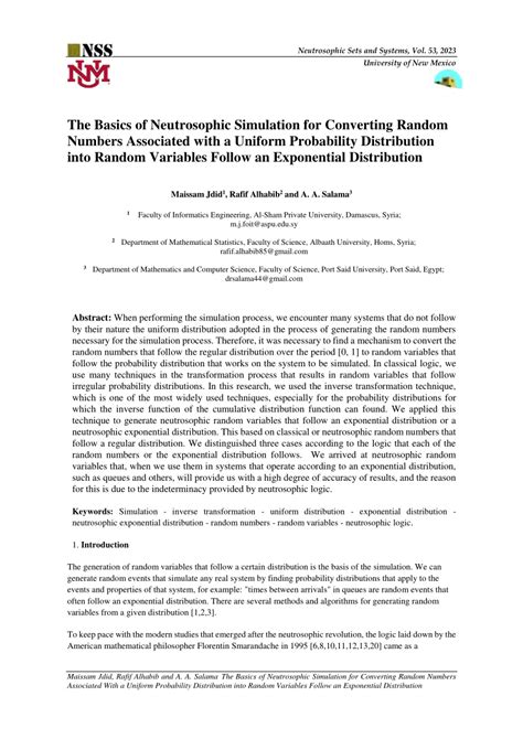 pdf the basics of neutrosophic simulation for converting random numbers associated with a