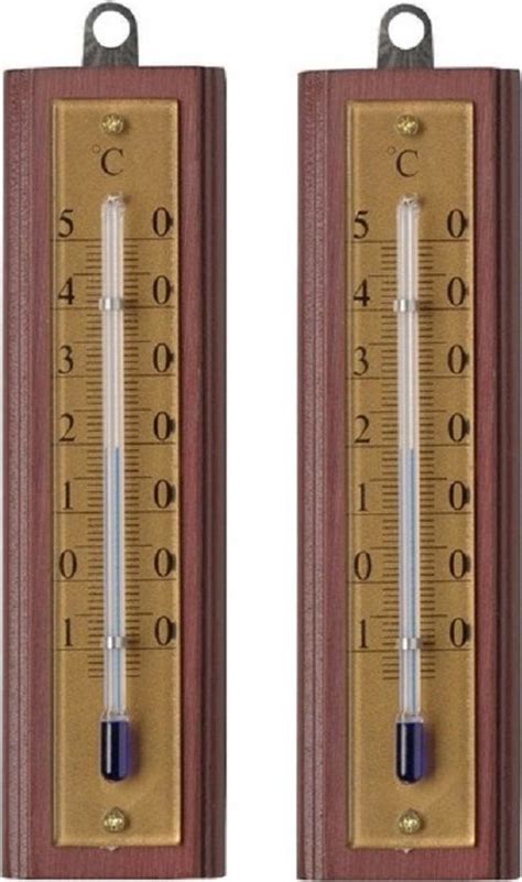 Set Van 2x Stuks Binnen Buiten Thermometer Hout 4 X 13 Cm Weermeters