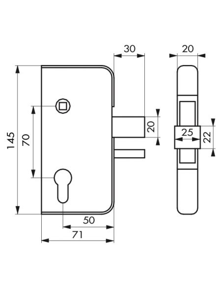 Boitier de serrure verticale en applique double entrée à fouillot pour