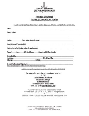 Fillable Online Jlcentralwestchester Holiday Boutique RAFFLE DONATION