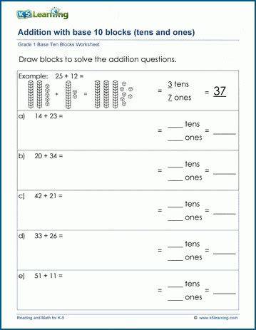 Addition With Base 10 Blocks Worksheets K5 Learning