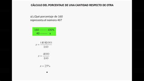CÁLCULO DEL PORCENTAJE DE UNA CANTIDAD RESPECTO DE OTRA YouTube