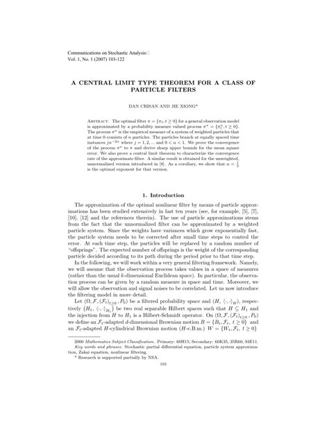 pdf a central limit type theorem for a class of particle filters