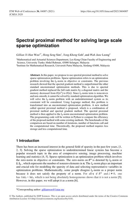 pdf spectral proximal method for solving large scale sparse optimization