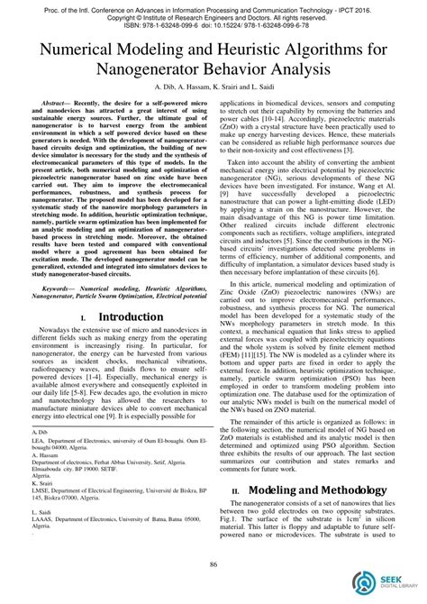 pdf numerical modeling and heuristic algorithms for nanogenerator behavior analysis