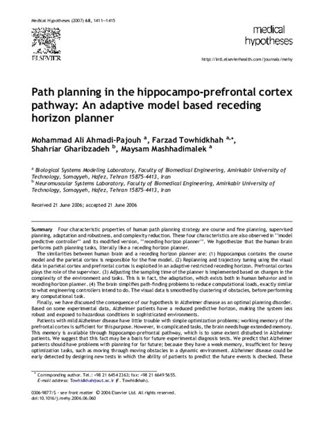 pdf path planning in the hippocampo prefrontal cortex pathway an adaptive model based