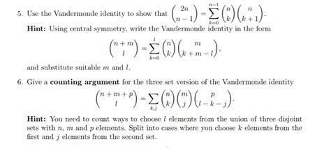 solved use the vandermonde identity to show that