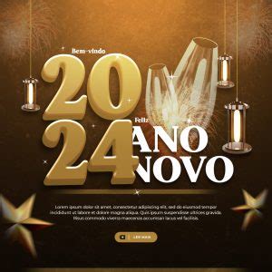 Social Media Feed Bem Vindo 2024 Feliz Ano Novo PSD Editável download