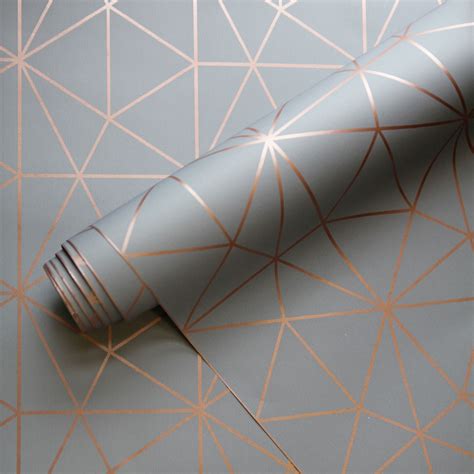 WORLD OF WALLPAPER METRO PRISM TRIANGLE GEOMETRIC METALLIC ROSE GOLD