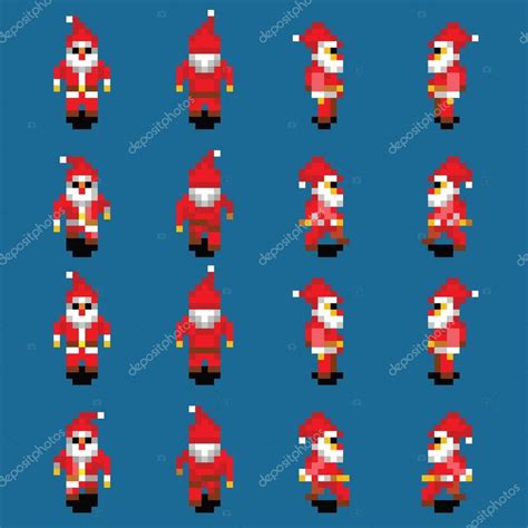 Santa Claus Walk Animation Four Directions Retro Video Game Pixel