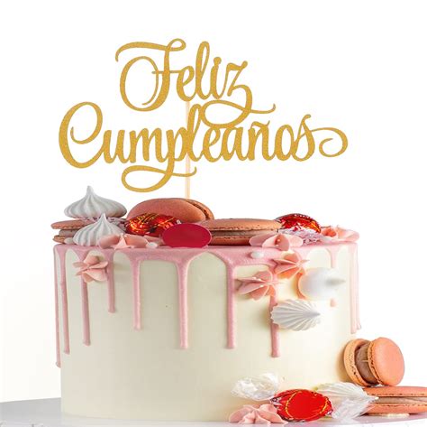 Buy Spanish Feliz Cumpleaños Cake Topper Gold Glitter Happy Birthday