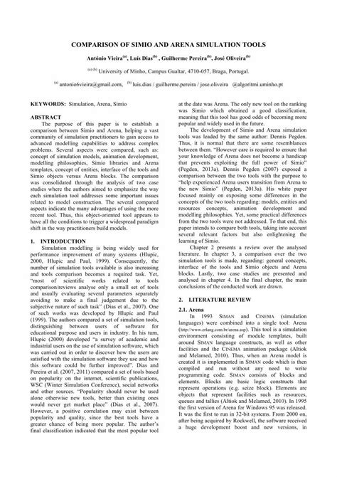 PDF COMPARISON OF SIMIO AND ARENA SIMULATION TOOLS PDF
