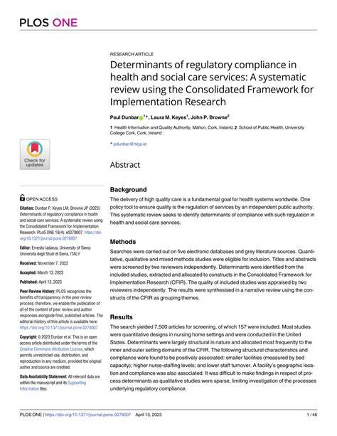 pdf determinants of regulatory compliance in health and social care services a systematic