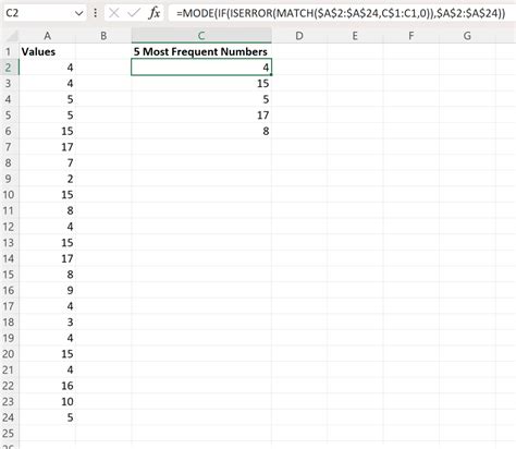 Excel How To Find The 5 Most Frequent Numbers