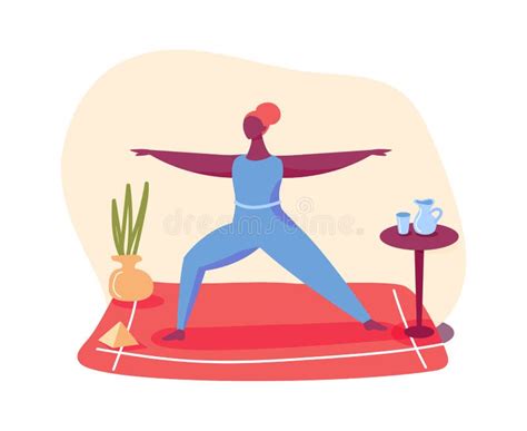 Concepto De Yoga En Casa Mujer Haciendo Estiramientos Ilustración del