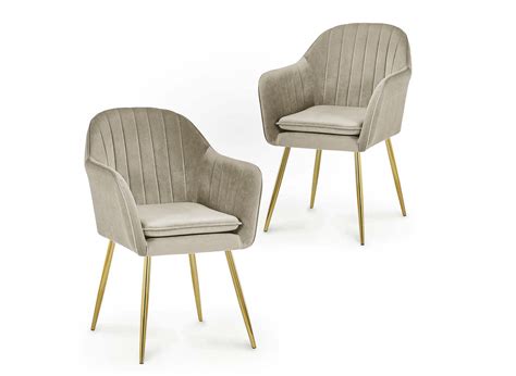 Lot De 2 Chaises Avec Accoudoirs En Velours Beige EDWIGE