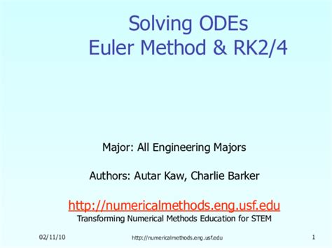 pdf solving odes euler method and rk2 4 transforming numerical methods education for stem