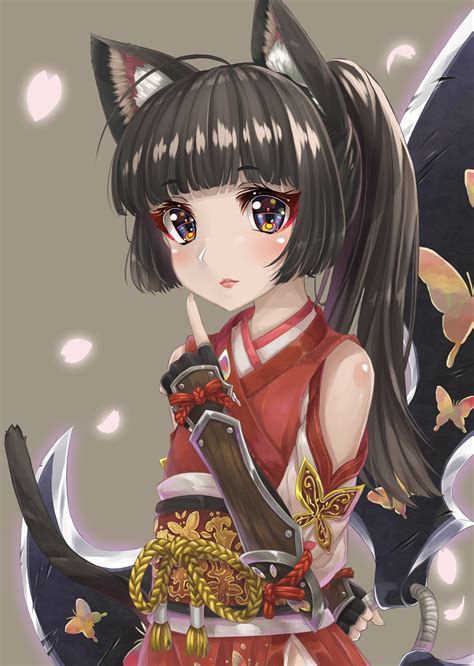 Fondos de pantalla ilustración pelo largo Nekomimi Anime Chicas