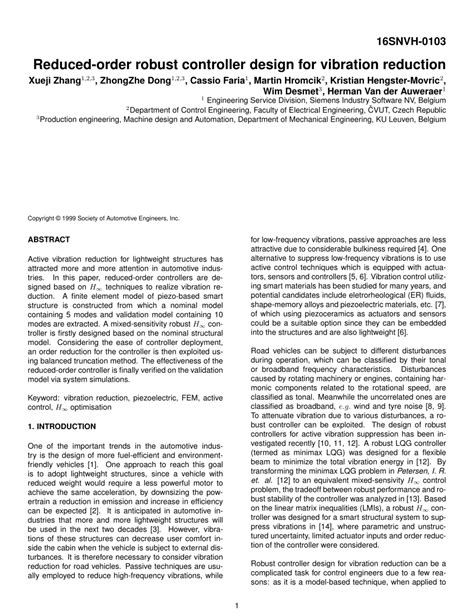 pdf reduced order robust controller design for vibration reduction