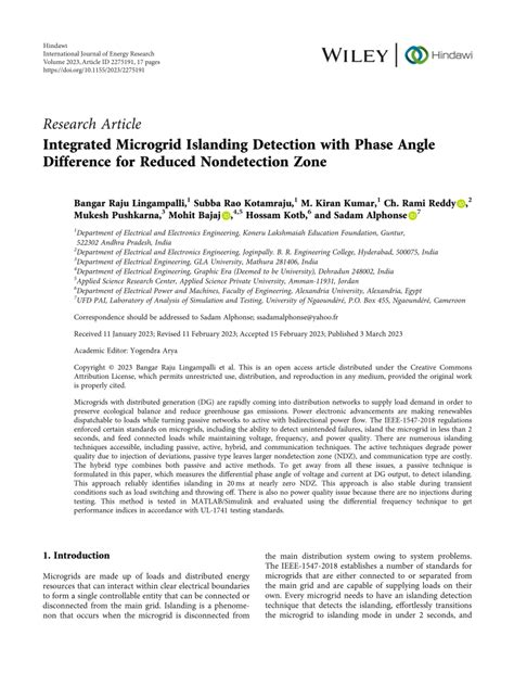 pdf integrated microgrid islanding detection with phase angle difference for reduced non