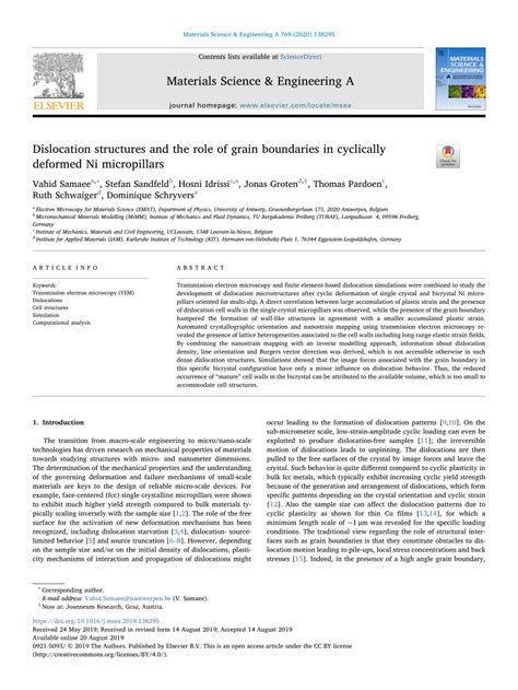 pdf dislocation structures and the role of grain boundaries in cyclically deformed ni micropillars