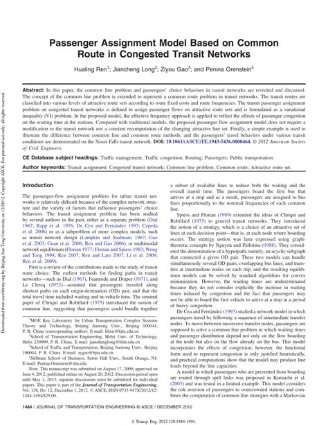 pdf passenger assignment model based on common route in congested transit networks