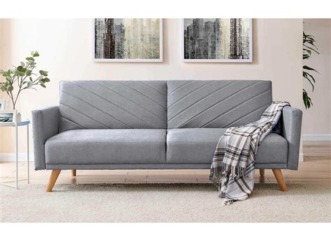Canape 3 Places Convertible Scandinave En Tissu Gris Balder DIP