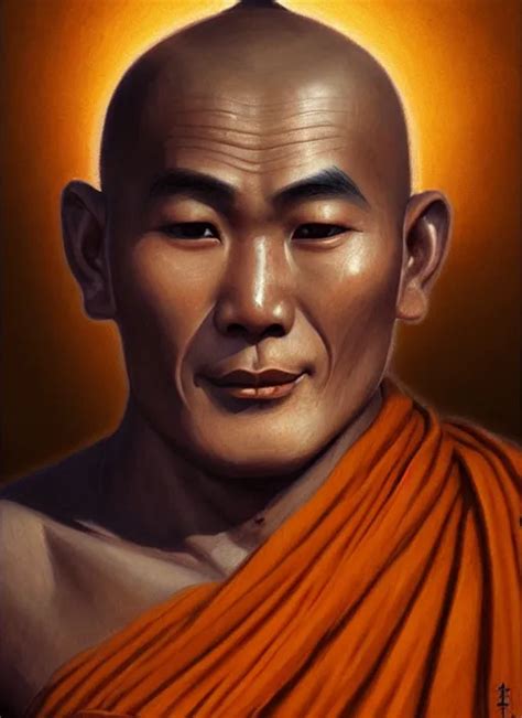 Smart Tai Buddhist Monk Sukothai Closeup Portrait Stable Diffusion