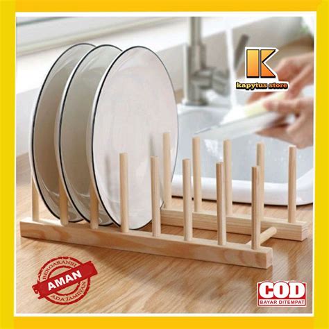 Jual Rak Piring Kayu Estetik Rak Piring Sekat Tempat Tutup Panci