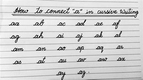 Cursive Writing Connecting Letter Aa To Az Cursive Handwriting