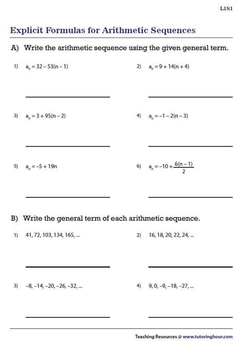 explicit formulas for arithmetic sequences worksheets artofit