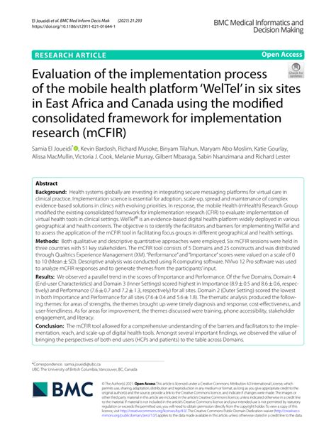 pdf evaluation of the implementation process of the mobile health platform ‘weltel in six