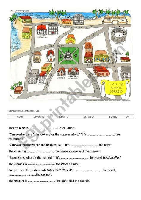 Prepositions Of Place The Map Of The City Prepositions Map Esl