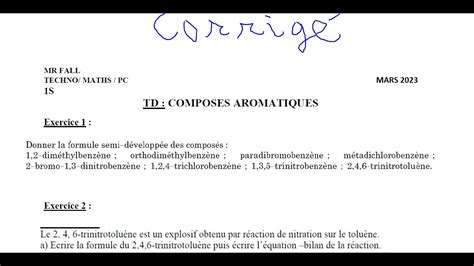 COMPOSES AROMATIQUES LE BENZENE EXERCICE 01 SUR 04 NOMENCLATURE