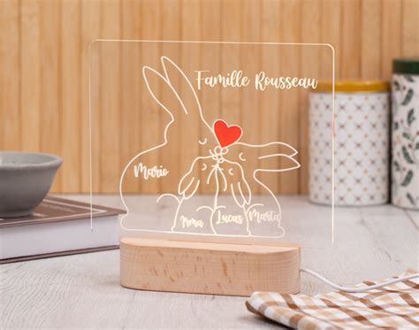 Lampe en méthacrylate Câlin de lapins MadeinGift