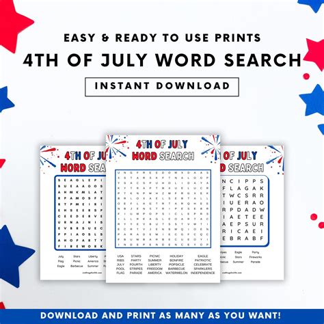 Fourth Of July Word Search Printable 4th Of July Game 4th Of July