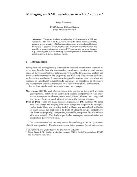 pdf managing an xml warehouse in a p2p context