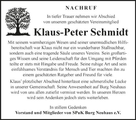 Traueranzeigen Von Klaus Peter Schmidt Trauerportal Ihrer Tageszeitung