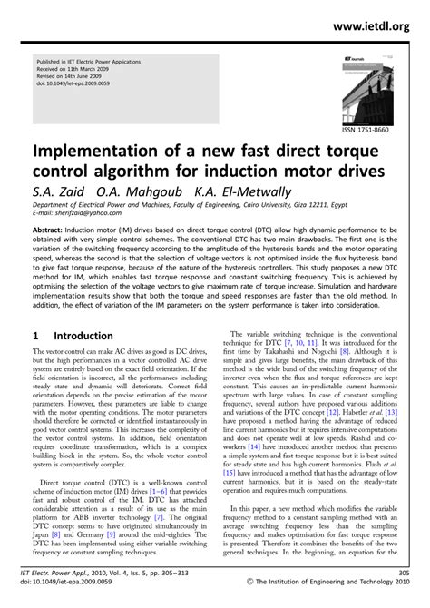 pdf implementation of a new fast direct torque control algorithm for induction motor drives