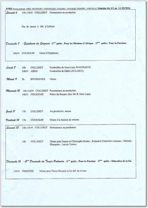 Feuille Paroissiale Du Au Janvier
