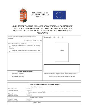 Fillable Online Data Sheet For The Issuance And Renewal Of Residence
