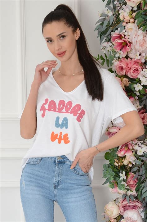 Bluzka t shirt dekolt V biała bluzki topy koszule Sklep internetowy