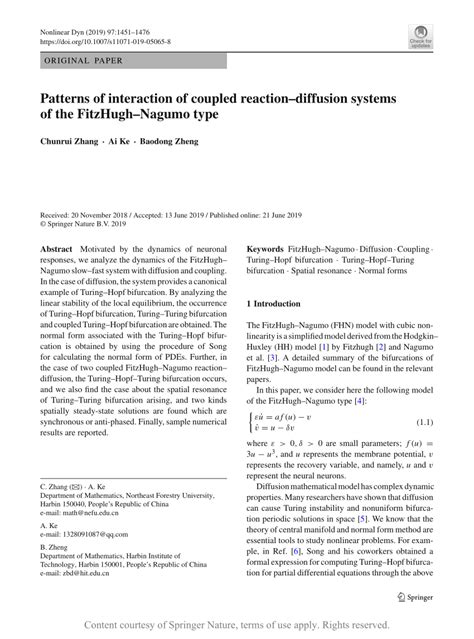 patterns of interaction of coupled reaction diffusion systems of the fitzhugh nagumo type