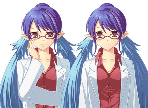 Safebooru 2girls Blue Hair Breasts Contemporary Dual Persona Expressions Glasses Hair Bun