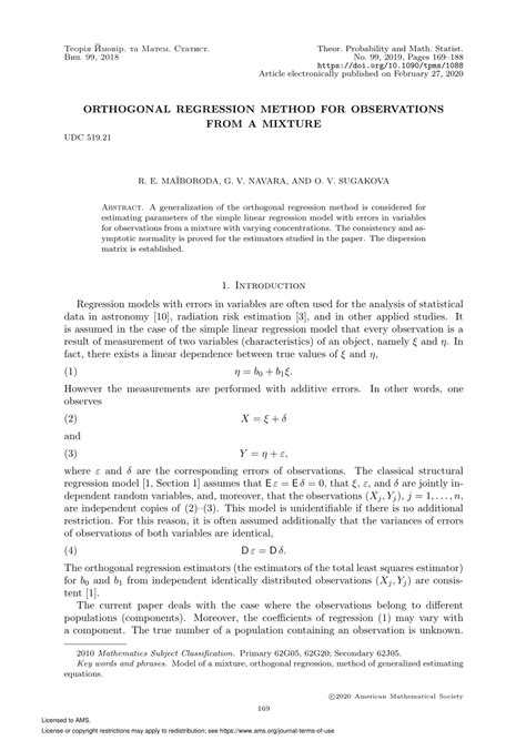 pdf orthogonal regression method for observations from a mixture