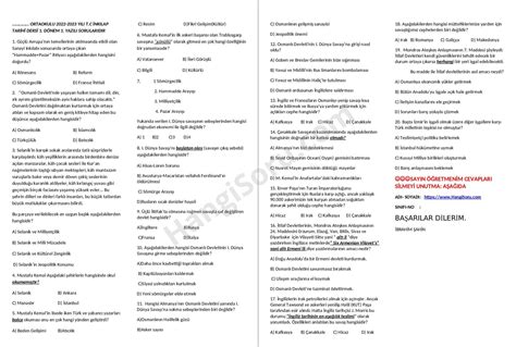 8 Sınıf İnkılap Tarihi 1 Dönem 1 Yazılı Soruları Açık Uçlu 2024 2025