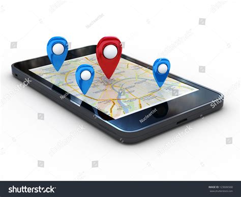 Smart Phone With Map And Geolocation D Rendering Image With Clipping