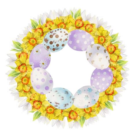 수채화 손으로 그린 부활절 축하 클립 아트 흰색 배경 초대장 선물 인사말 카드 인쇄 섬유에 계란 토끼 수선화 크로커스 꽃 잎