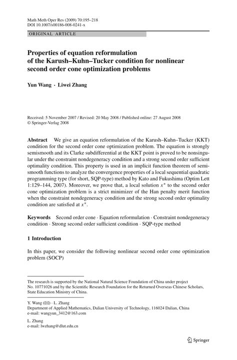 pdf properties of equation reformulation of the karush kuhn tucker condition for nonlinear